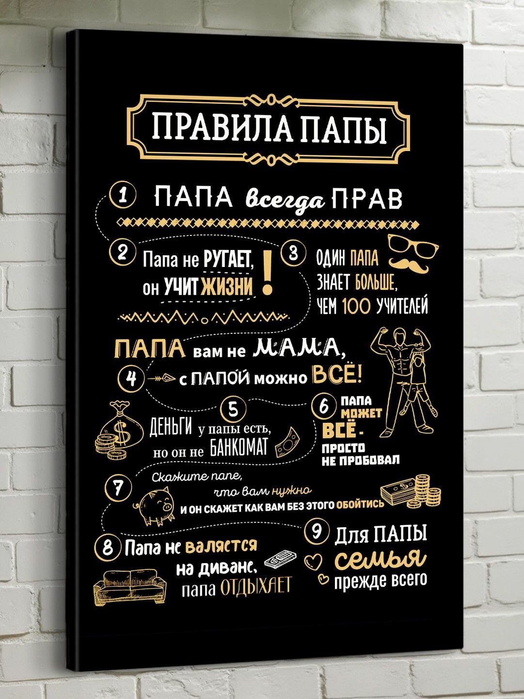 "Правила папы 1" - картина на холсте, 45x30 см.