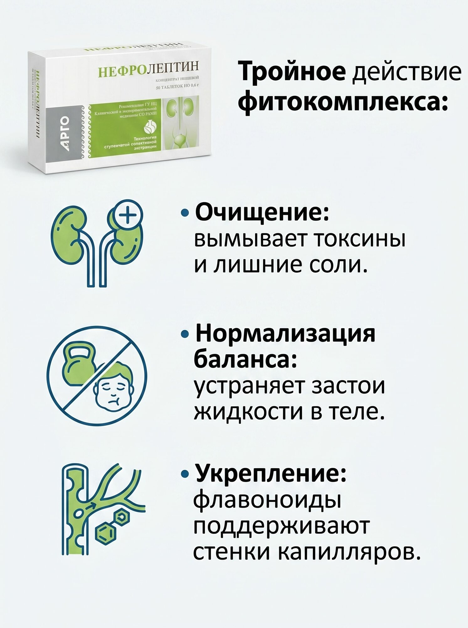 Фитокомплекс Нефролептин для здоровья мочевого пузыря, экстракт брусники и толокнянки, детокс организма, 50 шт — фото 1