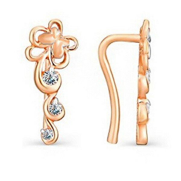 Серьги, красное золото, 585 проба, фианит