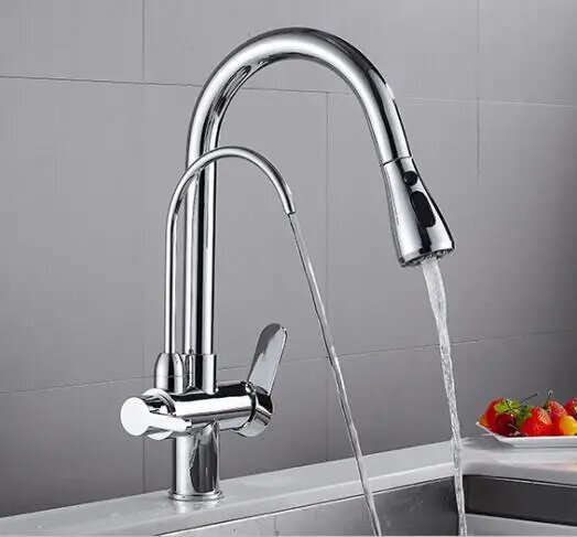 Кухонные смесители черного цвета Кран кухонный кран с водяным фильтром Трехходовый смеситель для раковины Горячая и холодная кухонная смеситель torneira XT-152