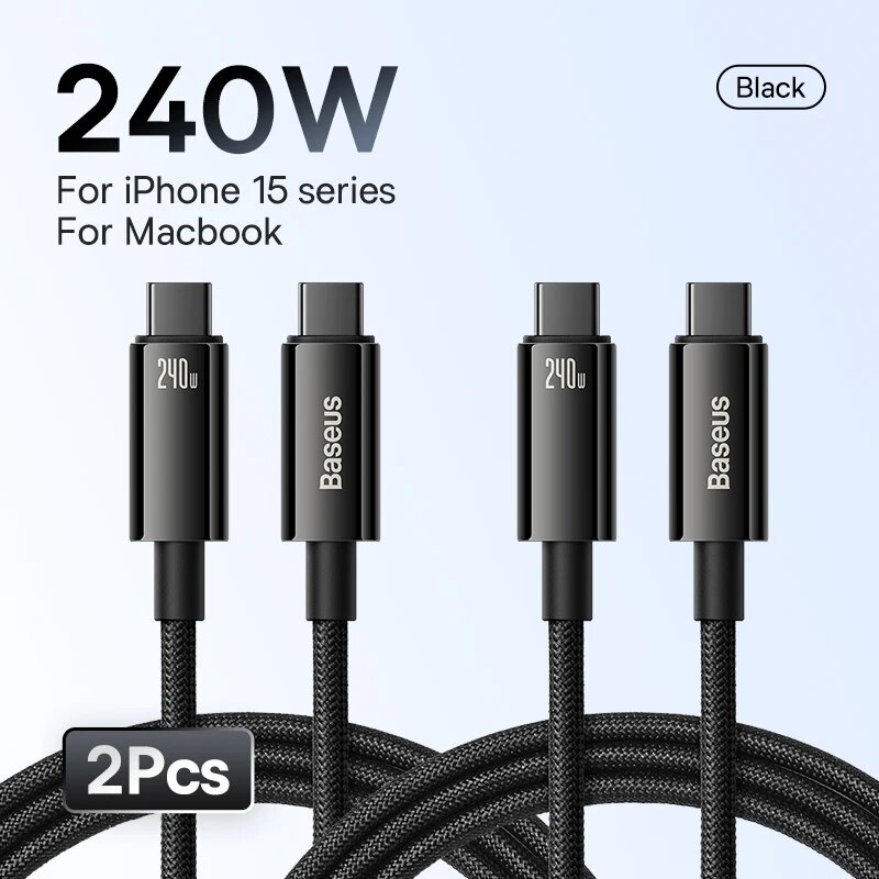 Baseus 240W USB-C кабель 2 шт, 2 м, черный