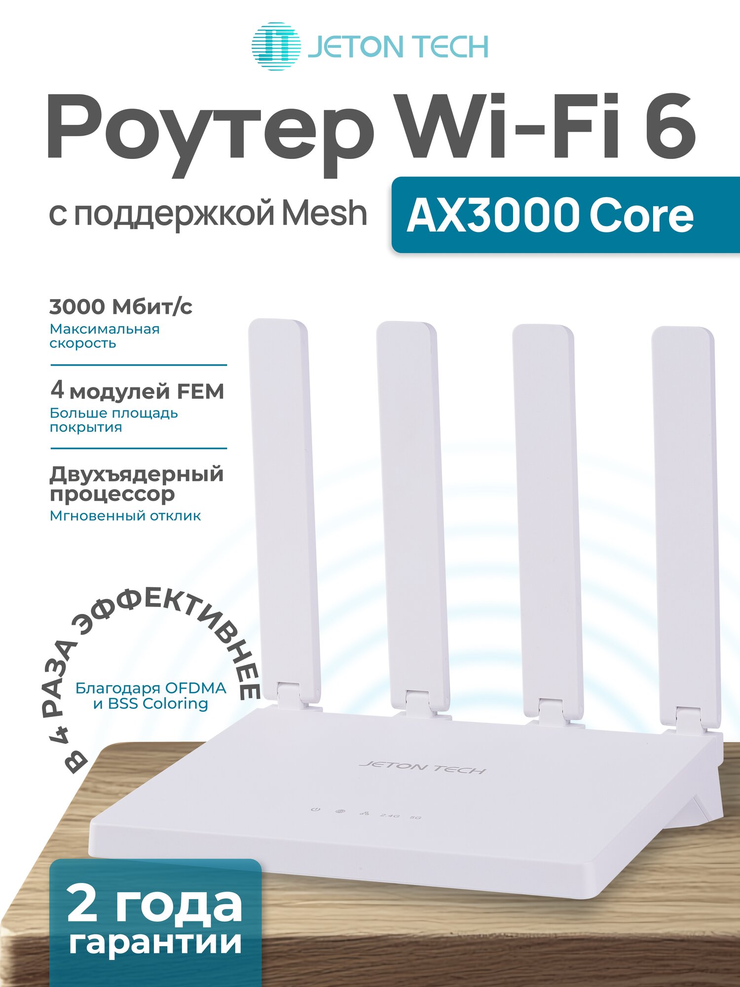 JETON TECH Двухдиапазонный роутер Wi-Fi 6 с гигабитными портами и поддержкой Mesh AX3000 Core