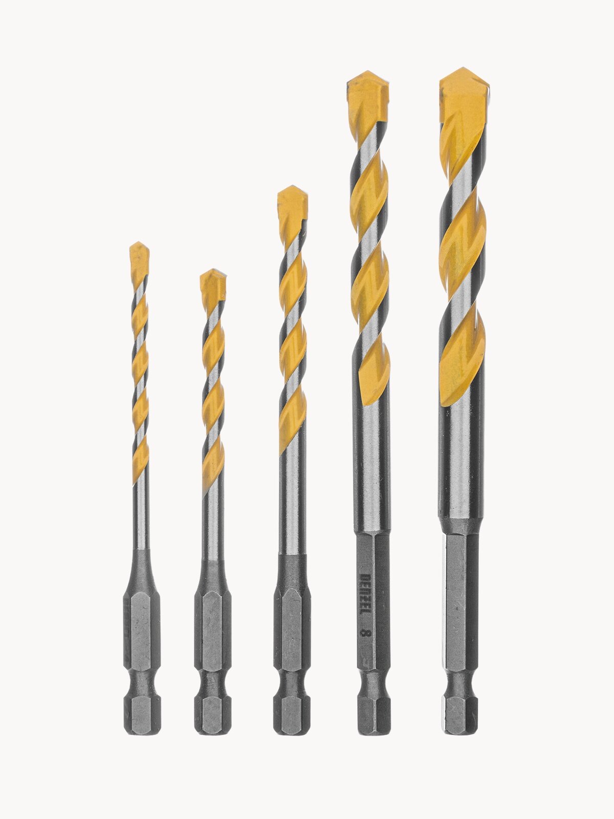 Набор сверл универсальных Denzel Multi cut, 4-10 мм, по дереву, металлу, бетону и плитке, 6-гранные хв, 5 штук, 706016