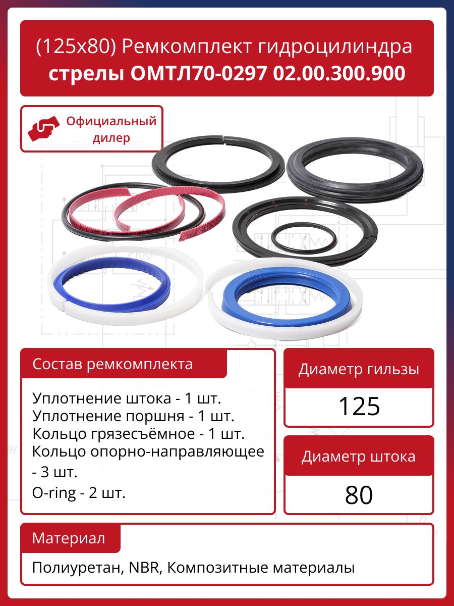 (125x80) ремкомплект гидроцилиндра стрелы ОМТЛ70-02 02.00.100.900