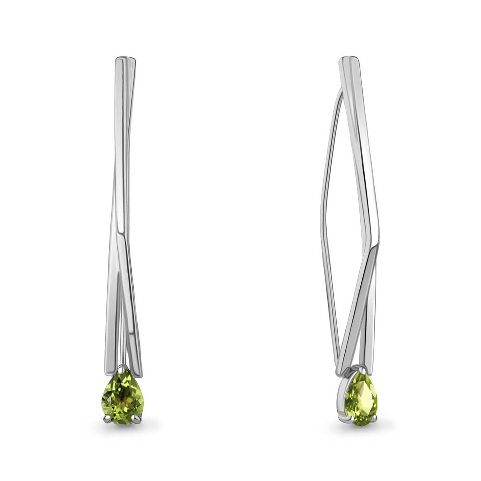 Серьги, серебро, 925 проба, родирование, хризолит