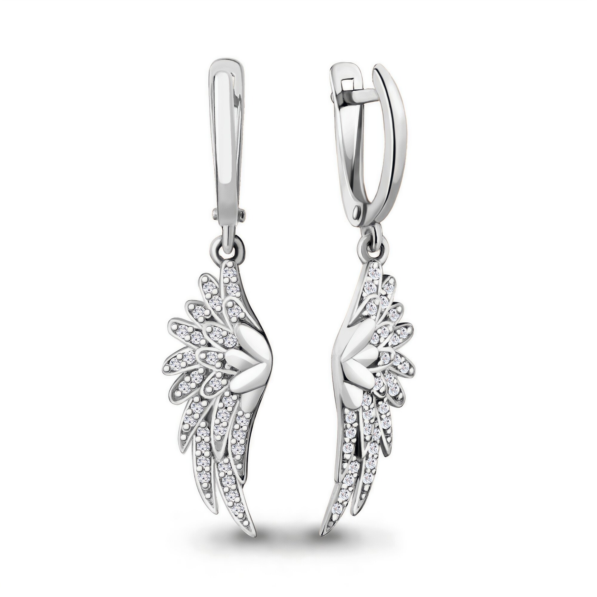 Серьги, серебро, 925 проба, родирование, фианит