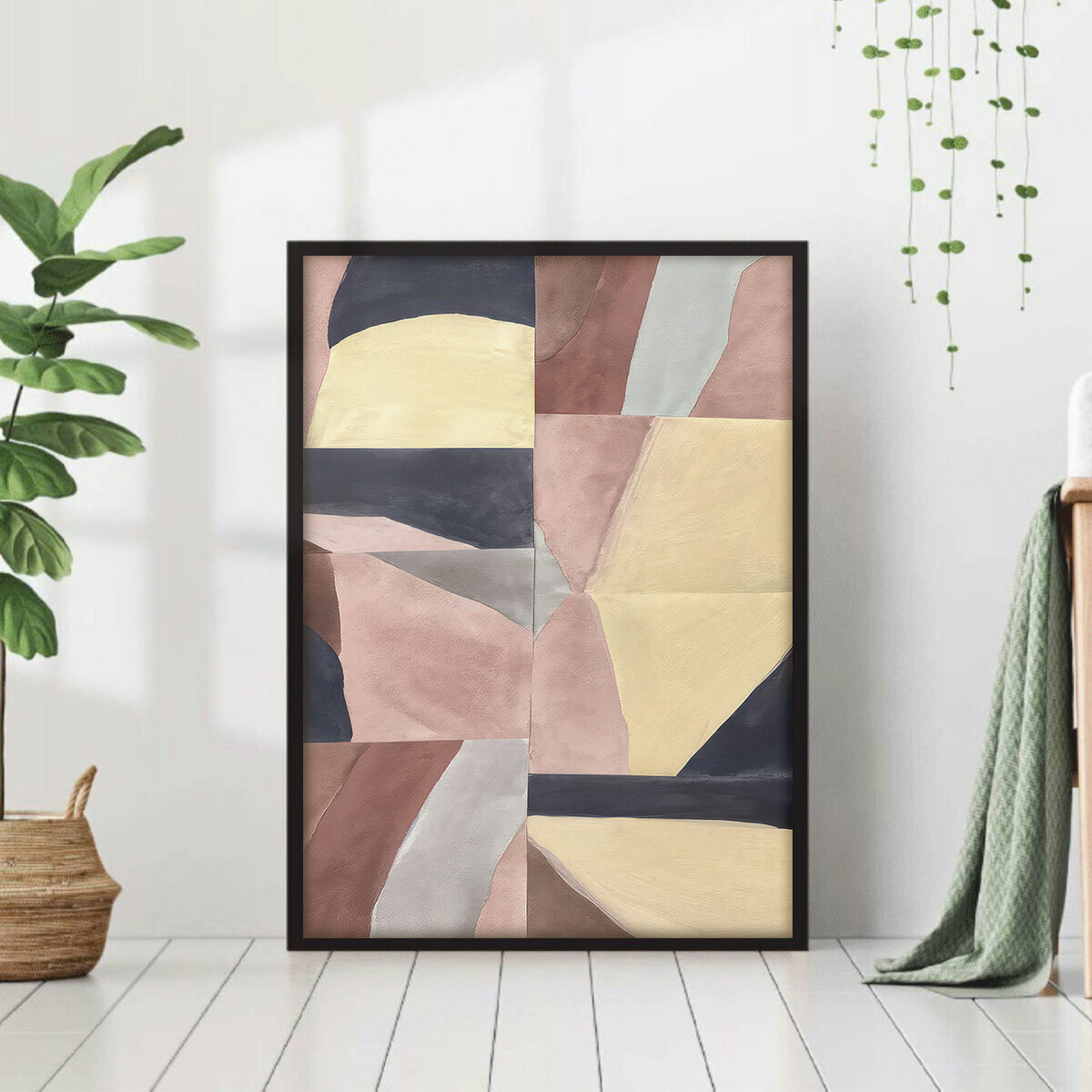 Постер "Современная абстракция коричневый" 40x50 в черной рамке для интерьера на стену