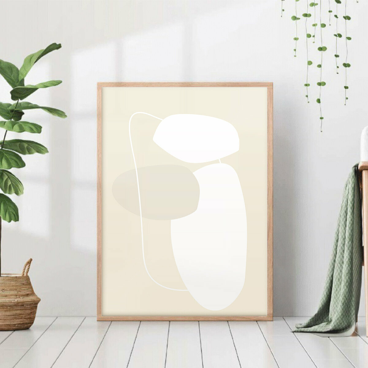 Постер "Абстрактные круги белый и бежевый" 40x50 без рамки для интерьера на стену