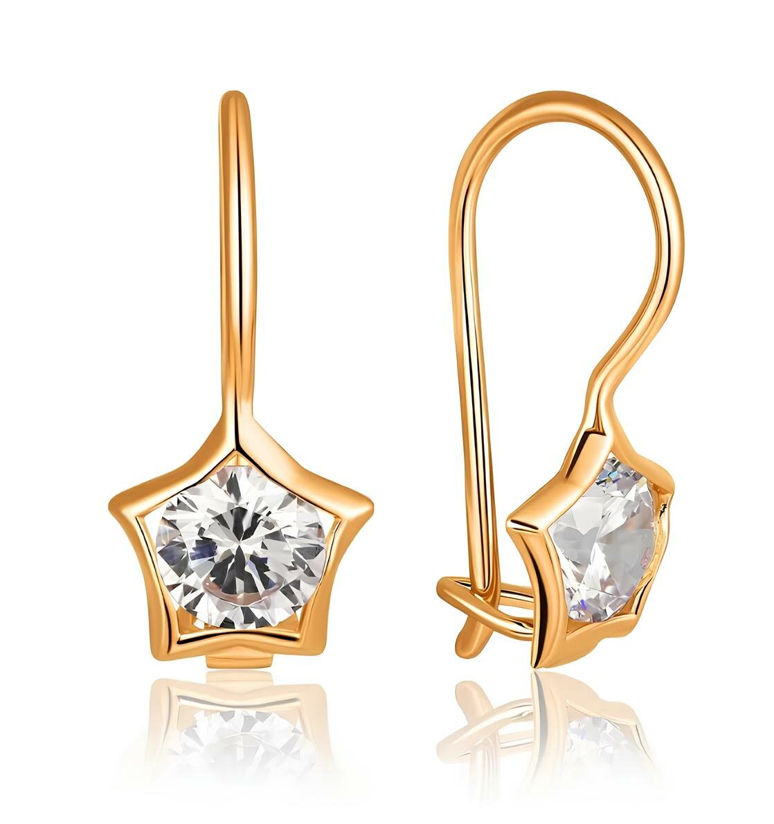 Серьги клаймберы, красное золото, 585 проба, родирование, фианит
