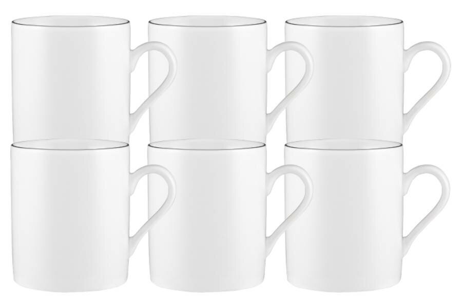 Набор 6 кружек, 300 мл, фарфор P, белая, с серебристым кантом, White Platinum (Maxwell&Williams)