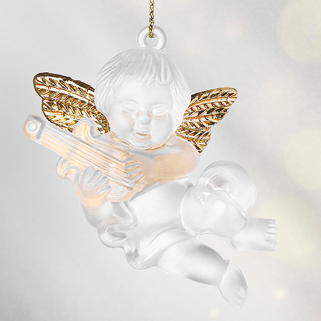 Елочная игрушка Ангелочек с Музыкальным Инструментом 6 см матово-золотой, подвеска, Forest Market, 151646