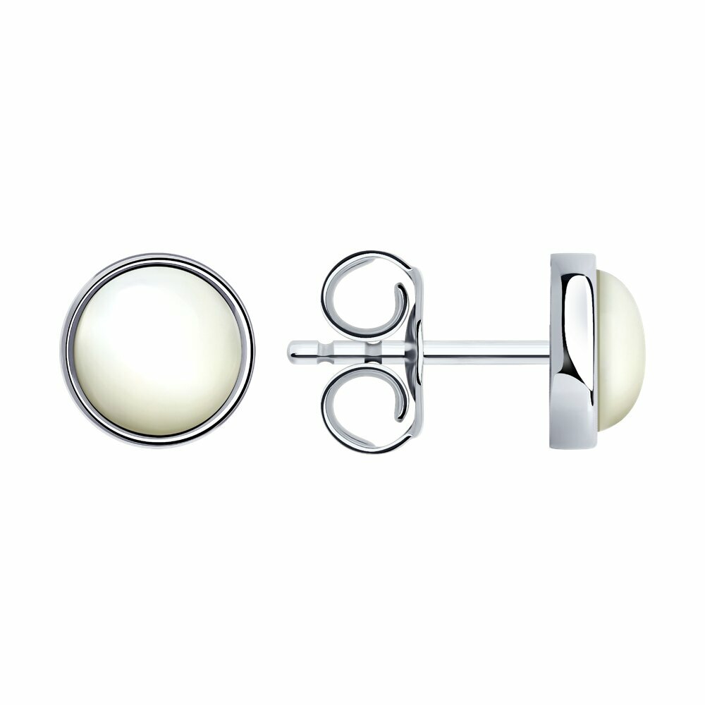 Серьги пусеты, серебро, 925 проба, серебрение, перламутр