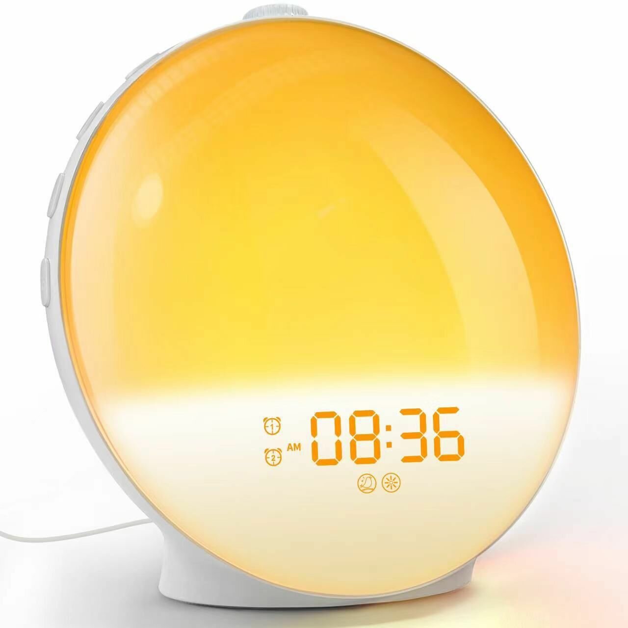 Круглый LED-будильник с имитацией рассвета и двумя будильниками, цифровой дисплей, для дома