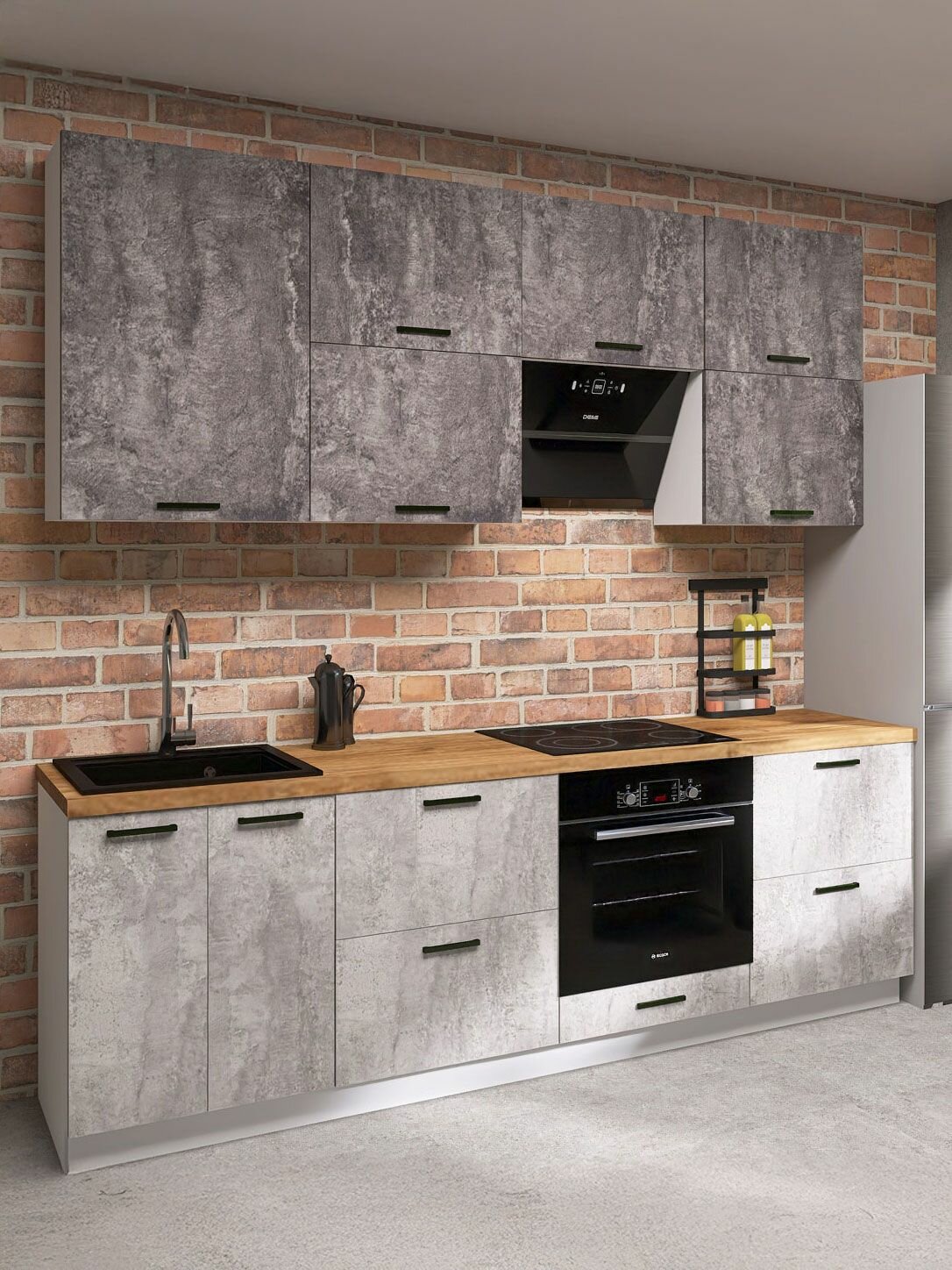 Кухонный гарнитур Урбан 2.4 м, мебель для дома и кухни, Белый / Цемент темный / Цемент светлый