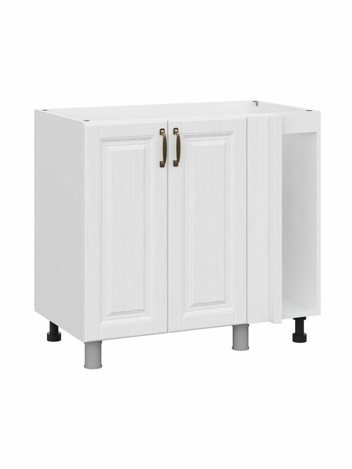 Кухонный модуль напольный, стол угловой под мойку Флоренс с доводчиками, 90х50.6х82.4 см, Белый / Белый текстурный