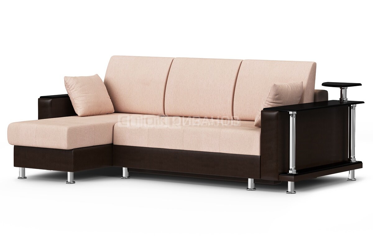 Угловой диван Сток Диванов Малибу Beige бежевый/коричневый, механизм еврокнижка
