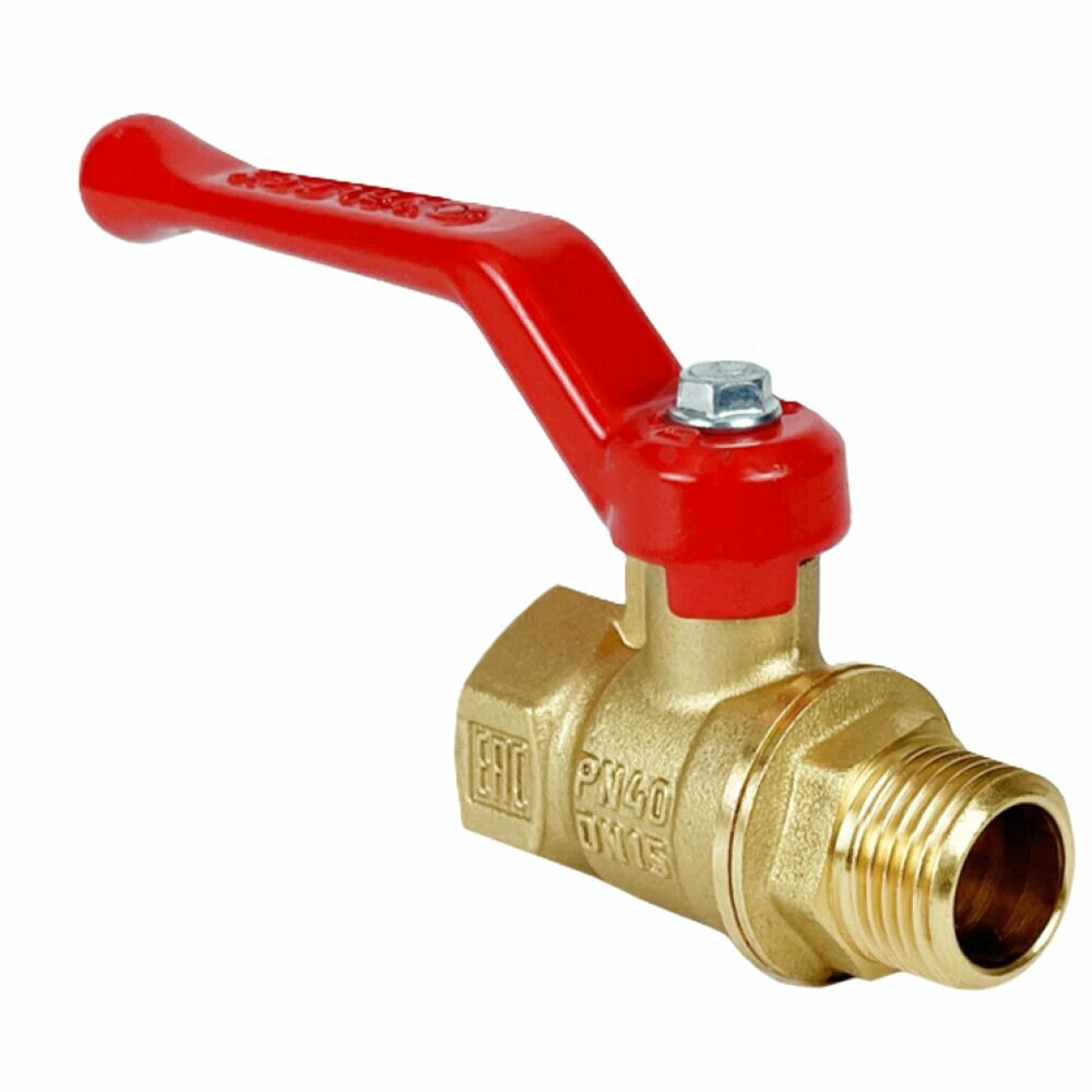 Кран шаровой латунь 11Б27фт1М Ду 15 Ру40 ВР/НР рычаг красный VALFEX VF.215. LR1.012. N/P59