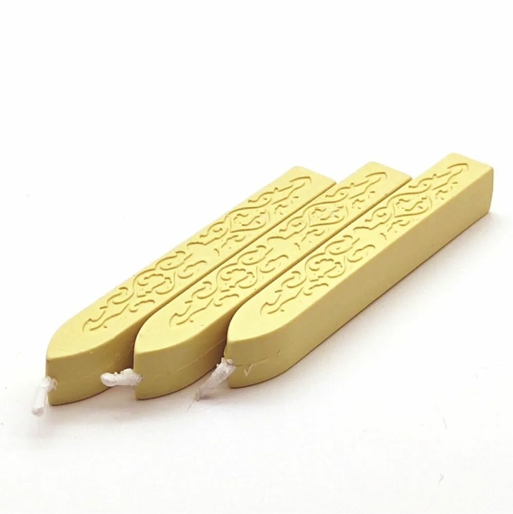 Сургуч с фитилем (3шт) песочный цвет, светло-золотой. Палочка сургучная для печати, воск золото для рукоделия