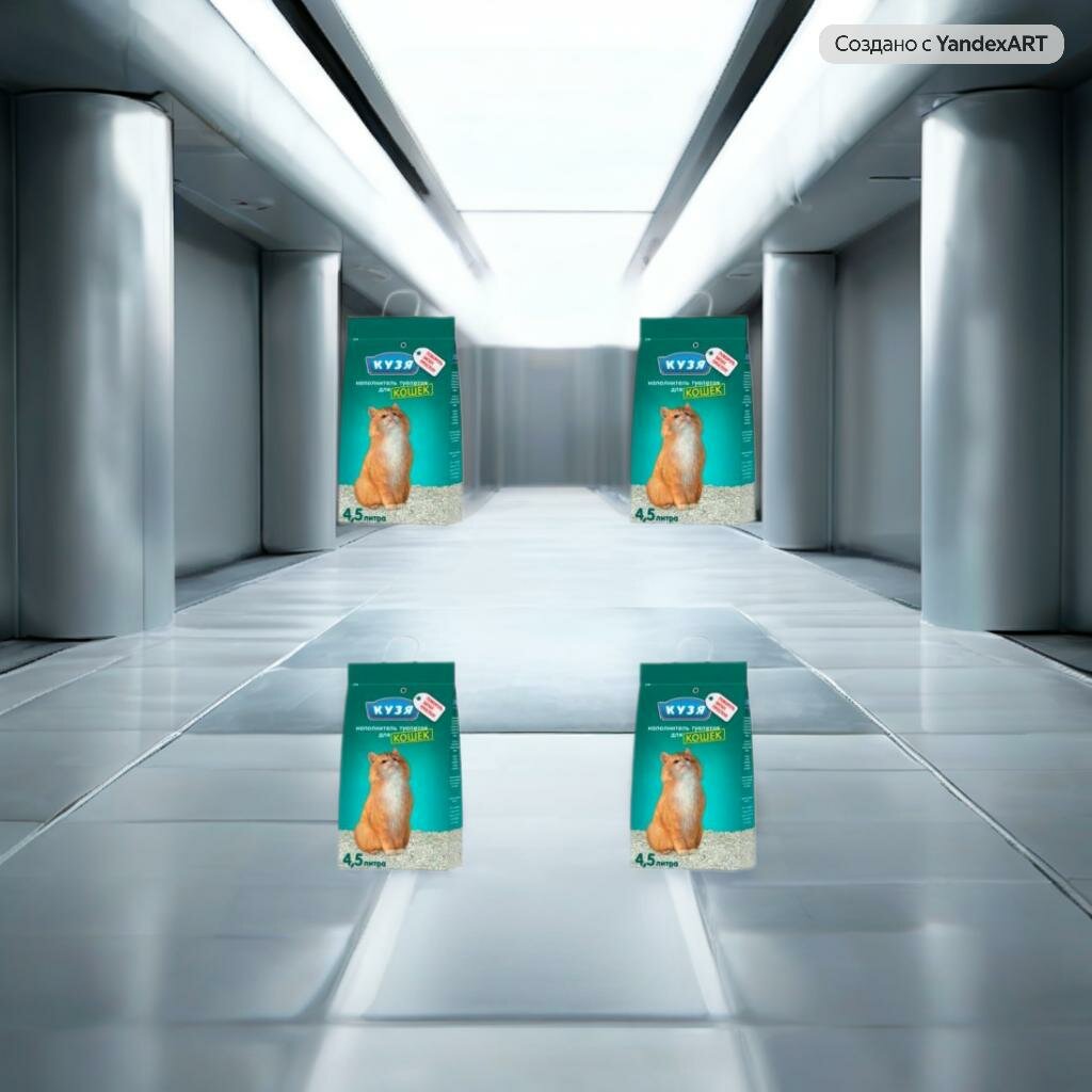 Наполнитель для кошек впитывающий Кузя, 4,5л х 2,8кг, 4 шт