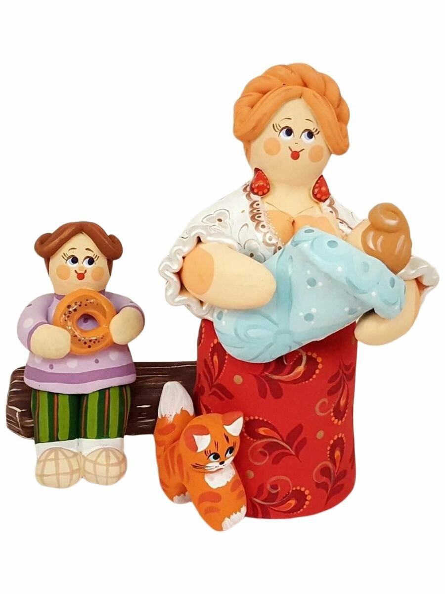 Скамейка, Кормящая мама, Ковровская глиняная игрушка, ручная авторская работа