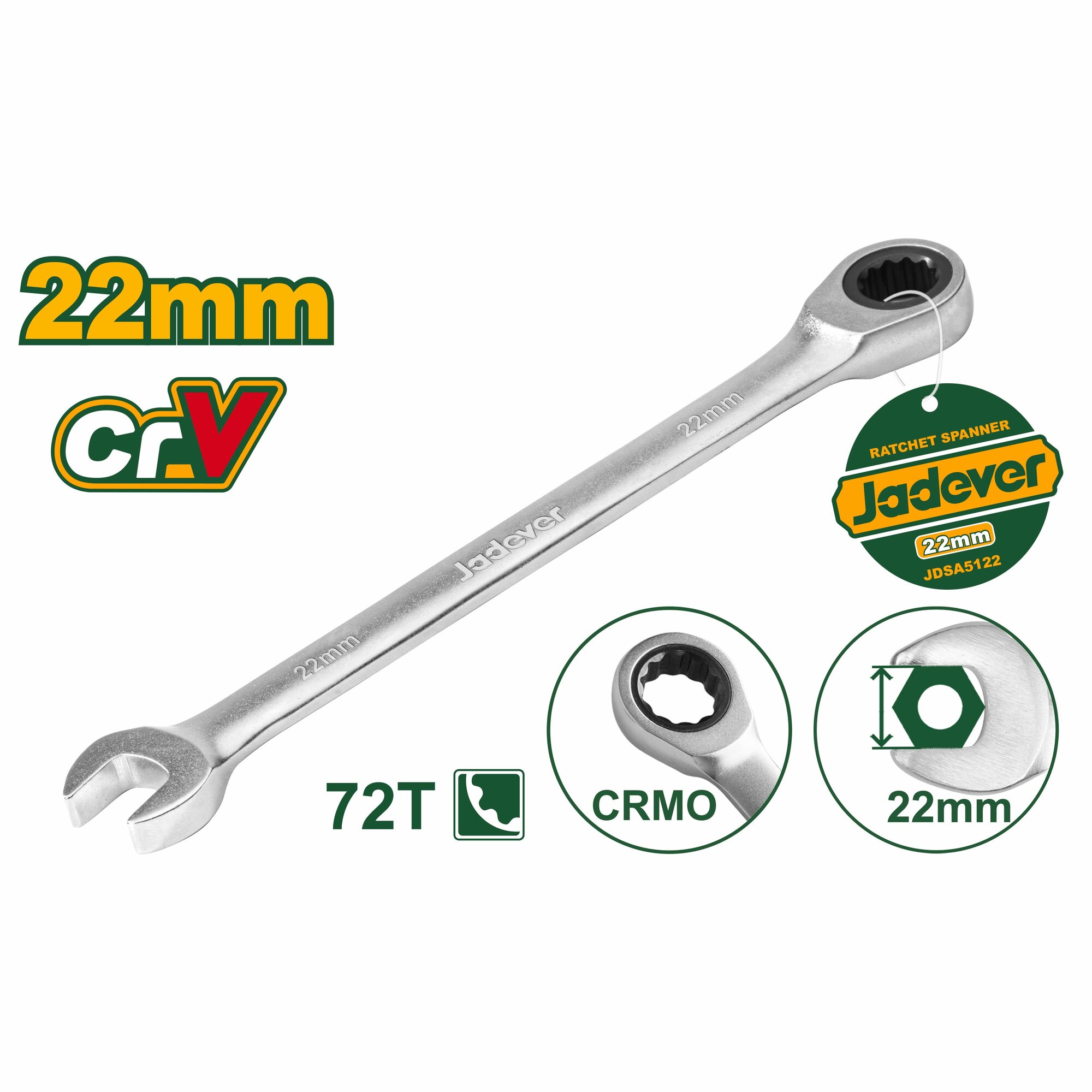 Ключ комбинированный трещоточный 22мм JADEVER JDSA5122