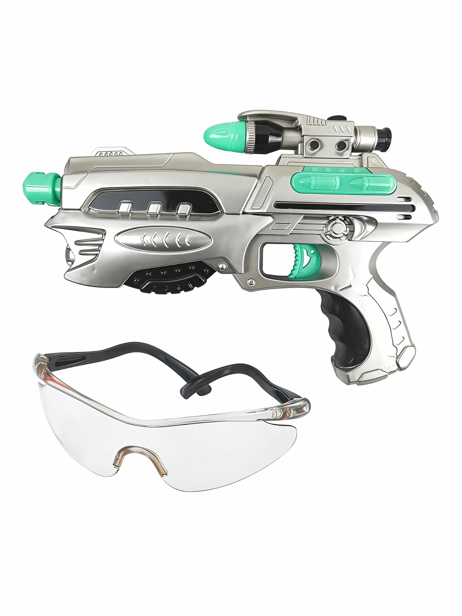 Детский пистолет Mr Boy со звуковыми и световыми эффектами, игрушечное оружие для мальчиков, бластер для сюжетно-ролевых игр, работает от батареек, в наборе: световой бластер, очки