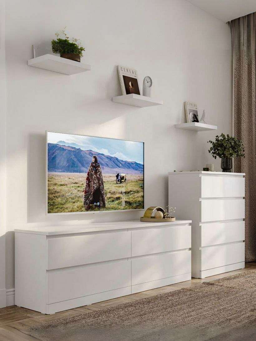 Гостиная комплект Варма с комодами, с полками, с ящиками, Белый