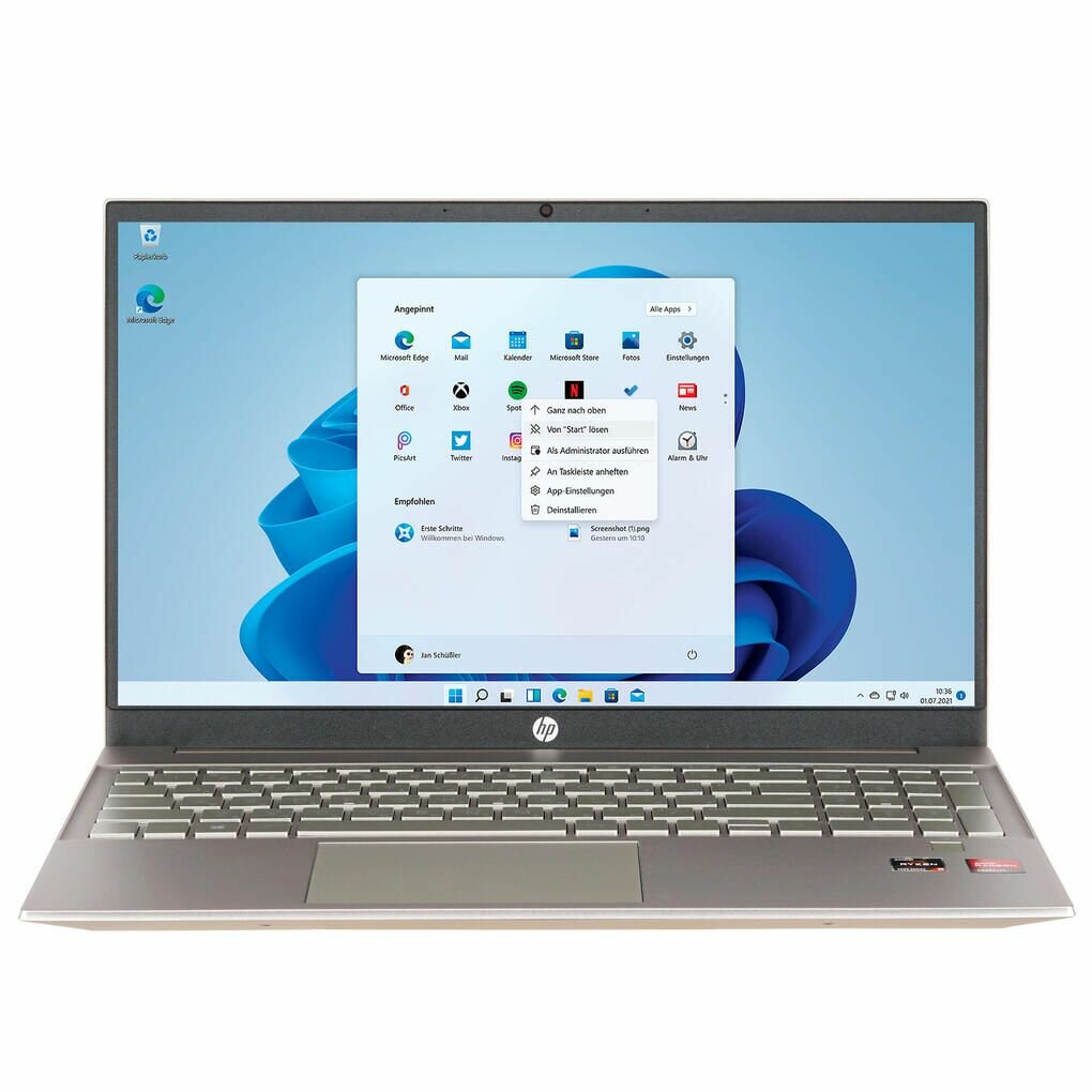 15,6" Ноутбук HP Pavilion 15-EH1090UR (55B95EA) золотой - 1920x1080, IPS, AMD Ryzen 5 5500U, ядра: 6 x 2,1 ГГц, 16 ГБ, SSD 512 ГБ, AMD Radeon Graphics, Windows 11 Home