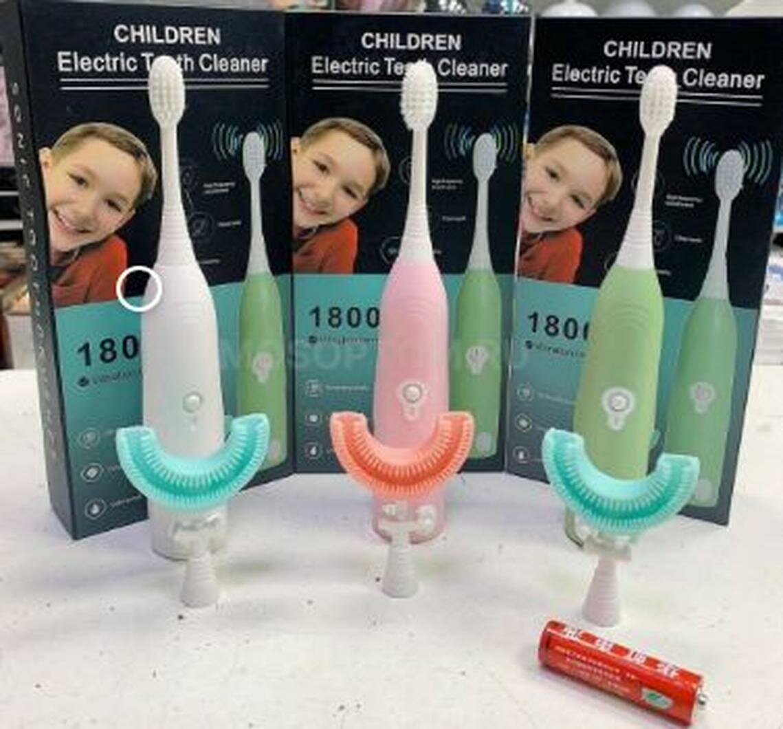 Детская электрическая зубная щётка 2 в 1 на батарейки АА, белый