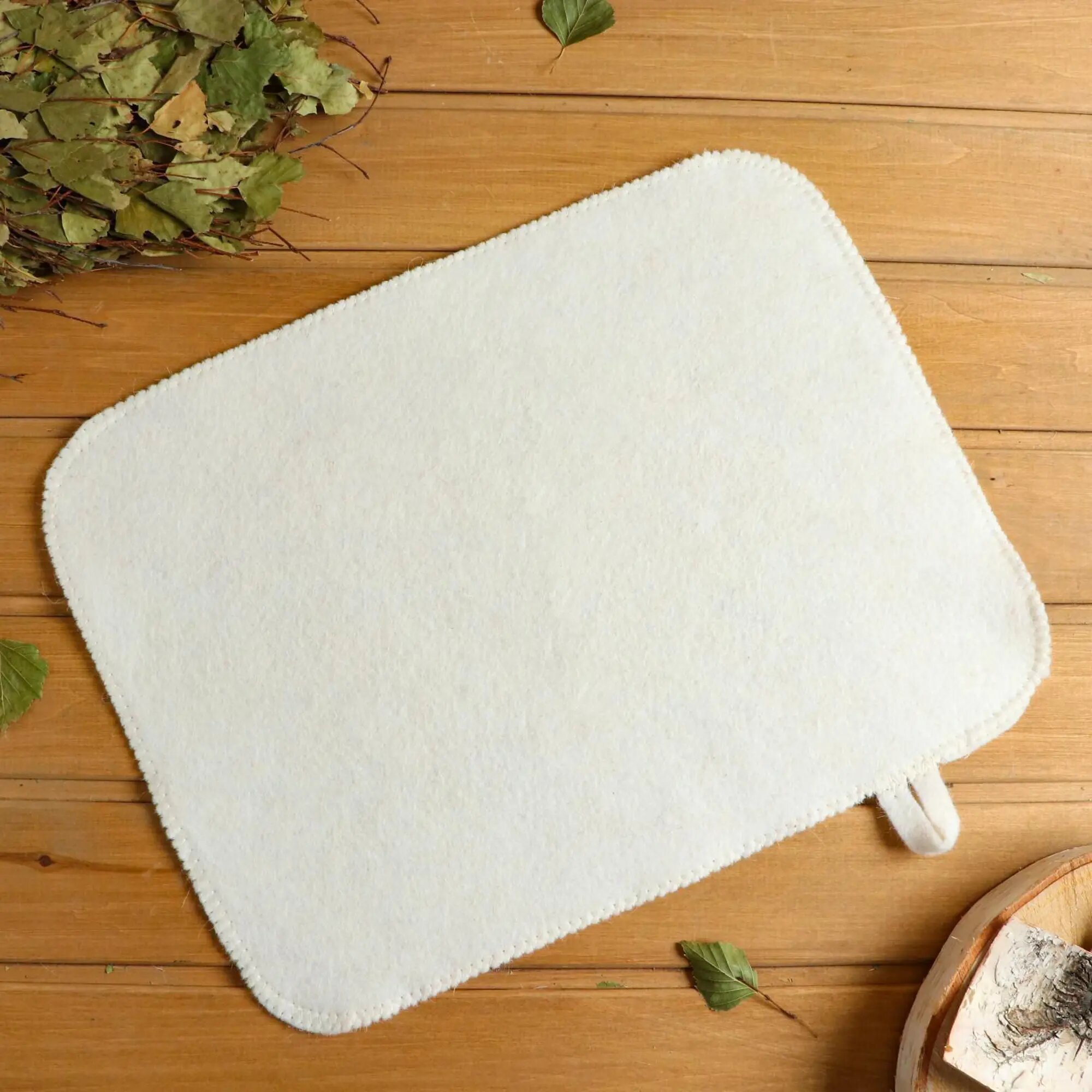 Банный Мир коврик для бани и сауны из войлока 50x40 см белый натуральный комфорт