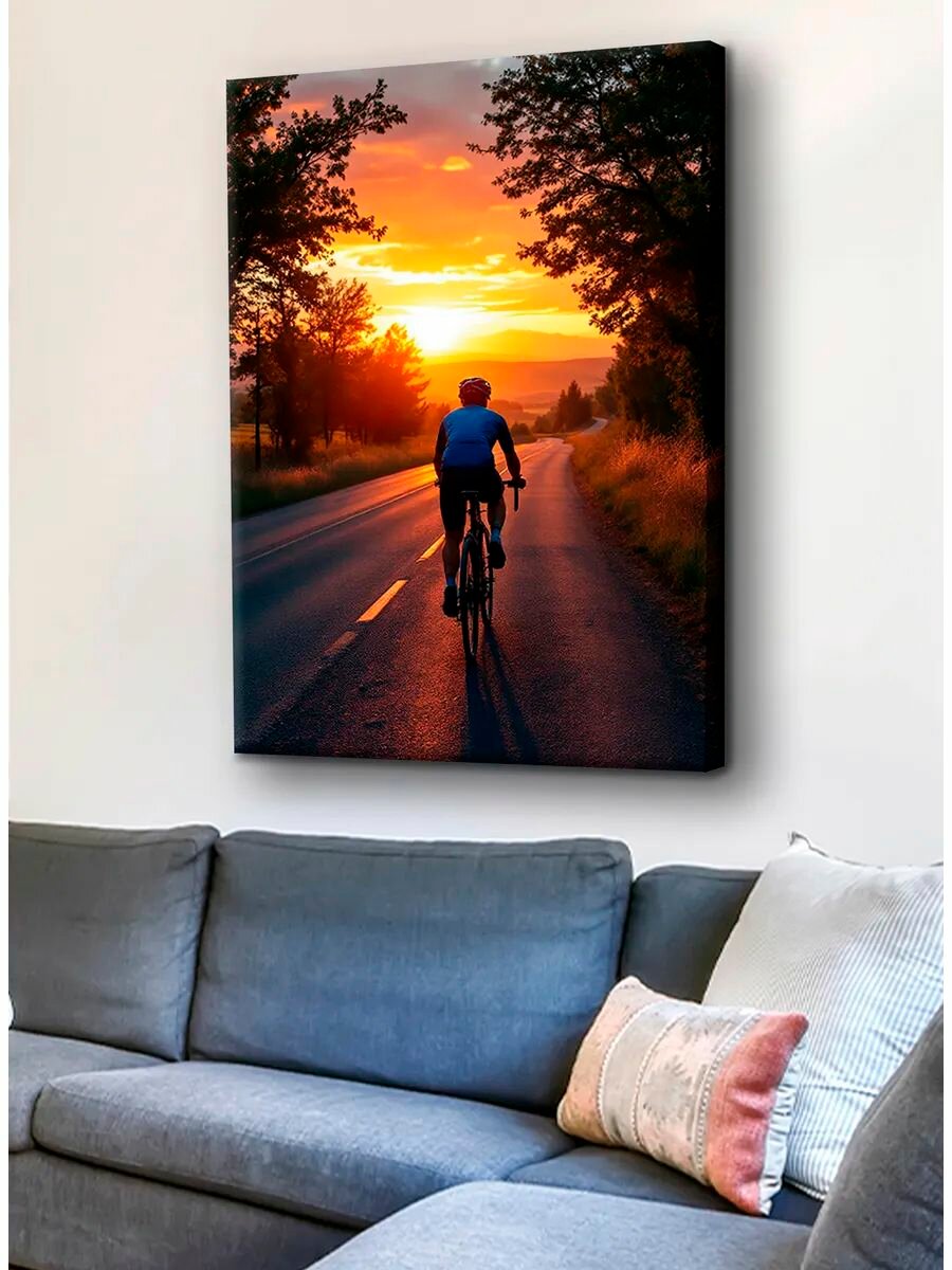 Картина "Велосипед на закате", для интерьера 50х70см 1шт.