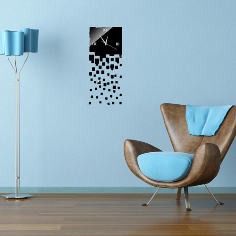 QUANBU 2020 Зеркальные часы-наклейки, 3D акриловые съемные настенные зеркальные наклейки для детской комнаты, акриловые часы-наклейки черного цвета