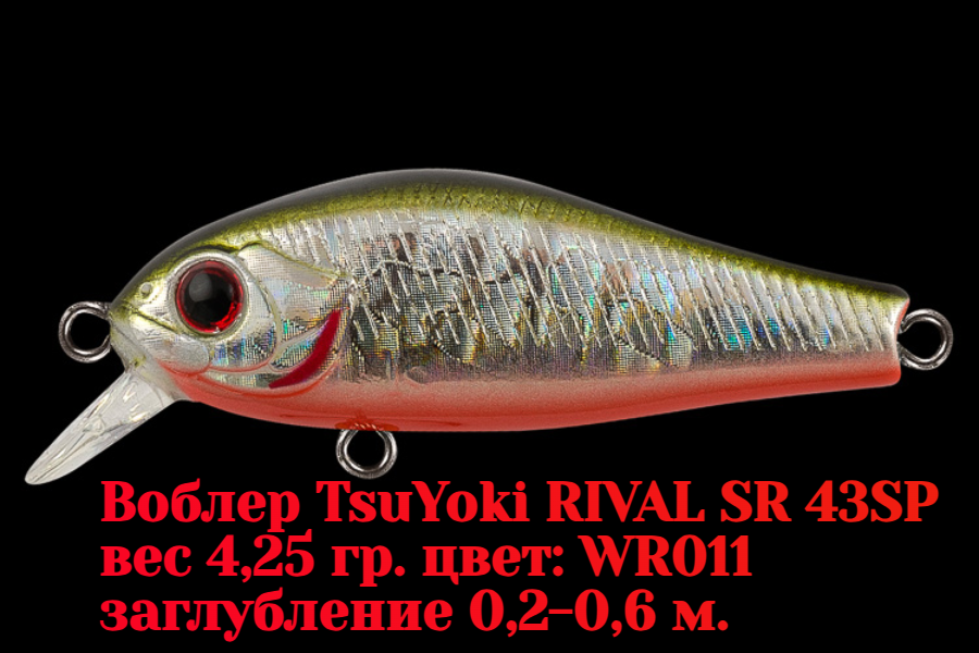 Воблер TsuYoki RIVAL SR 43SP, суспендер , длина 43мм, вес 4,25 гр, заглубление 0.2-0,6 м, цвет WR011