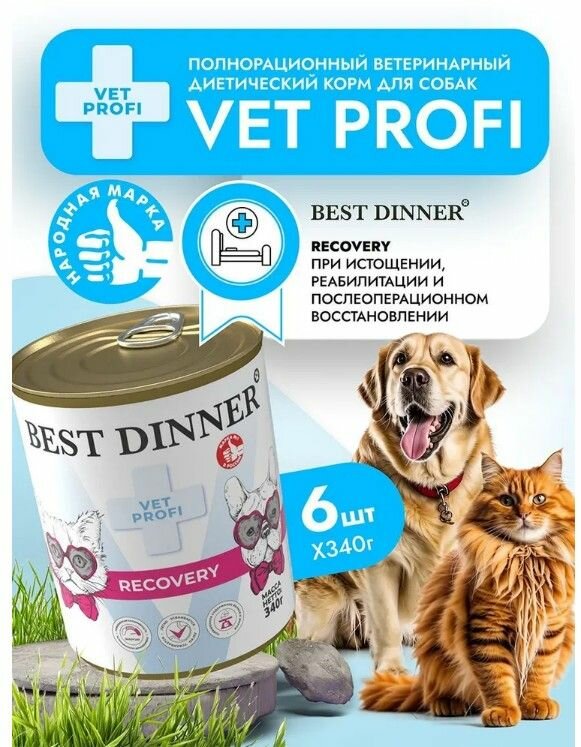 Влажный диетический корм Best Dinner Vet Profi Recovery для кошек и собак при при истощении, выздоровлении и послеоперационном восстановлении (6шт х 340гр)