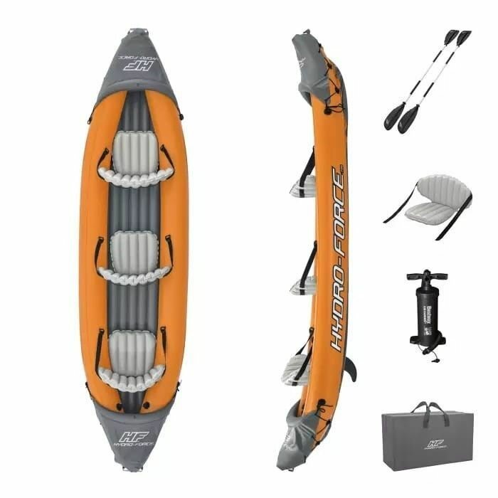 Байдарка Bestway Rapid X3, трехместная, оранжевая, комплект с насосом и веслами