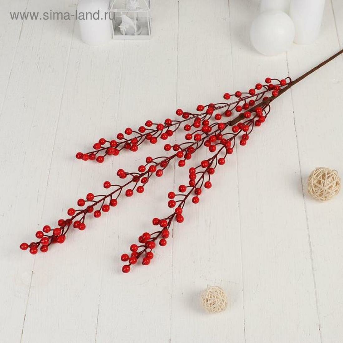 Декор ветка "Веточка калины", размер 1х75 см, бумага, металл, пластик