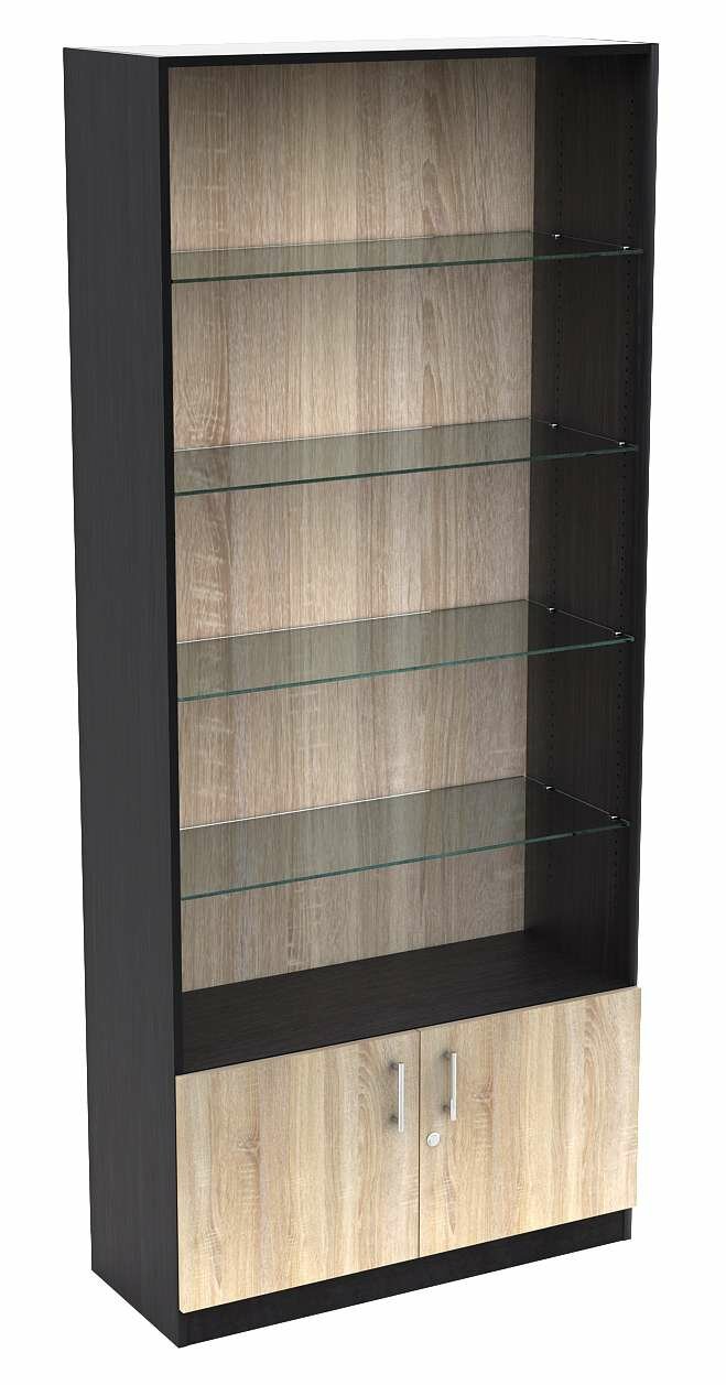 Стеллаж с 4-мя стеклянными полками 350x900 мм серии UP-4 №13 (З/C - ДВП), Крем Вайс