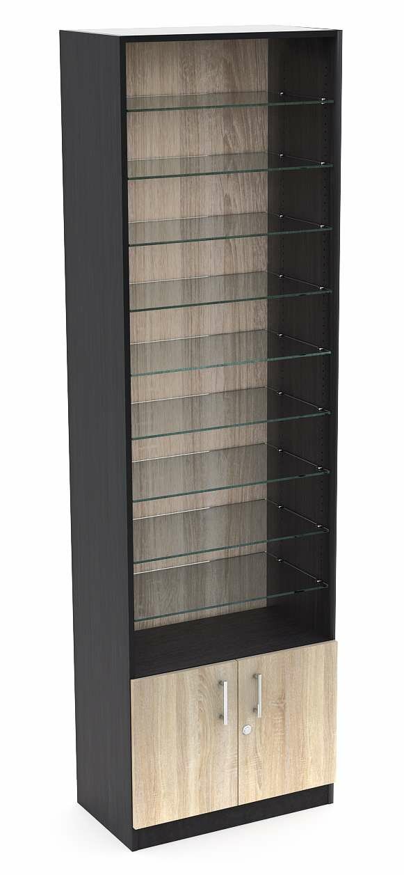 Стеллаж с 9-ю стеклянными полками 400x600 мм серии UP-9 №7 (З/C - ДВП), Серый