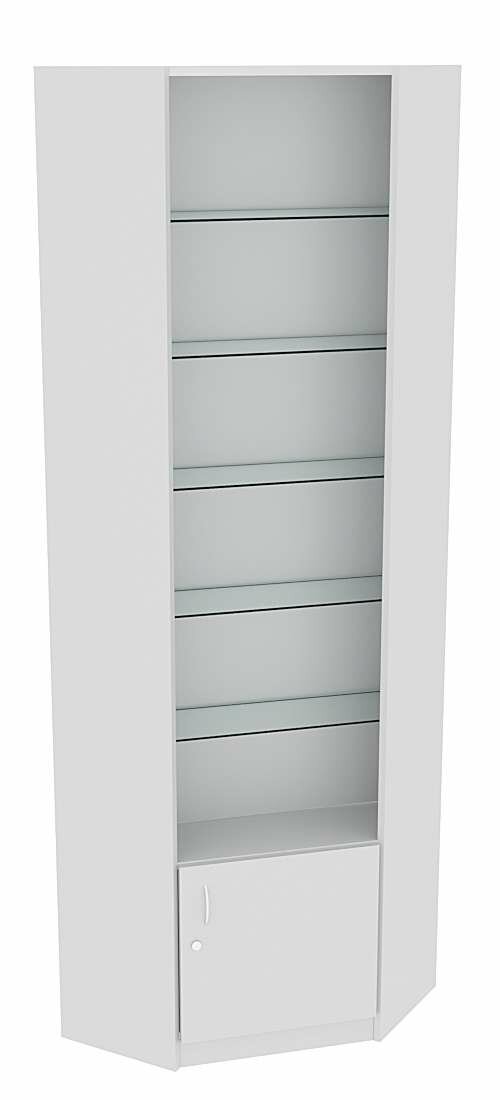 Угловая витрина сэсп-о №5-300 (З/C - ДВП) со стеклянными полками, Серый