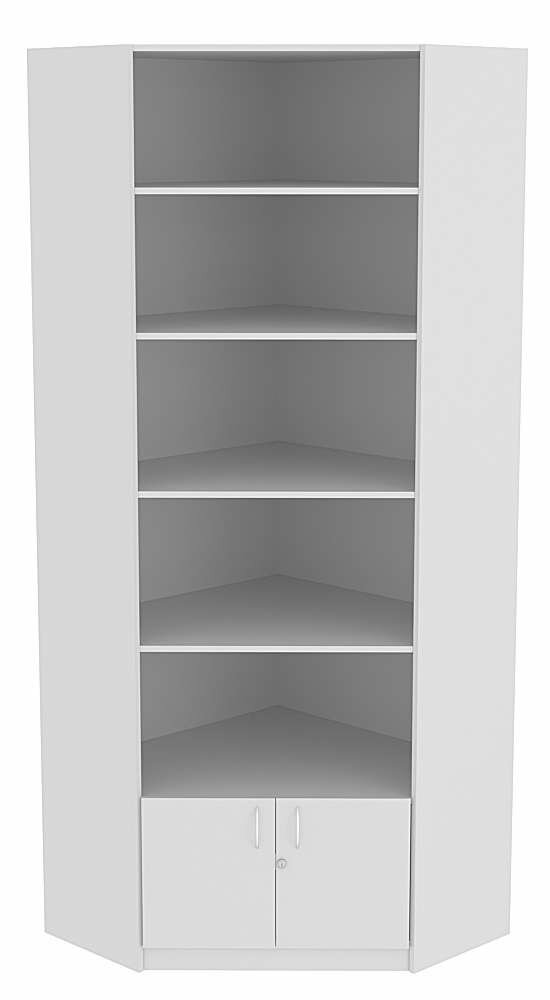 Высокий стеллаж угловой из ДСП серии Эконом Н-2400 мм №5-4 (торец 400 мм) с дверцами 410 мм, Серый