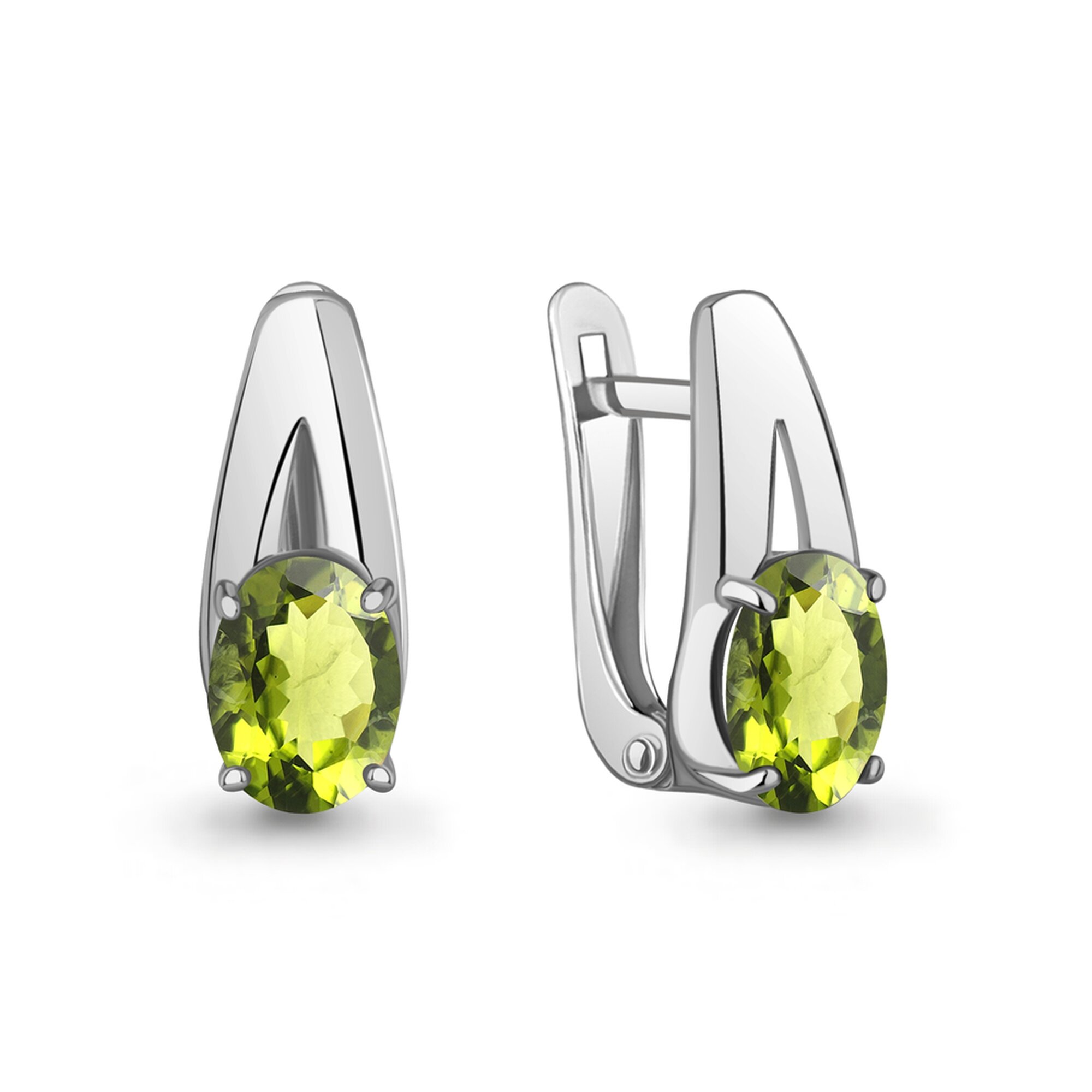 Серьги, серебро, 925 проба, родирование, хризолит