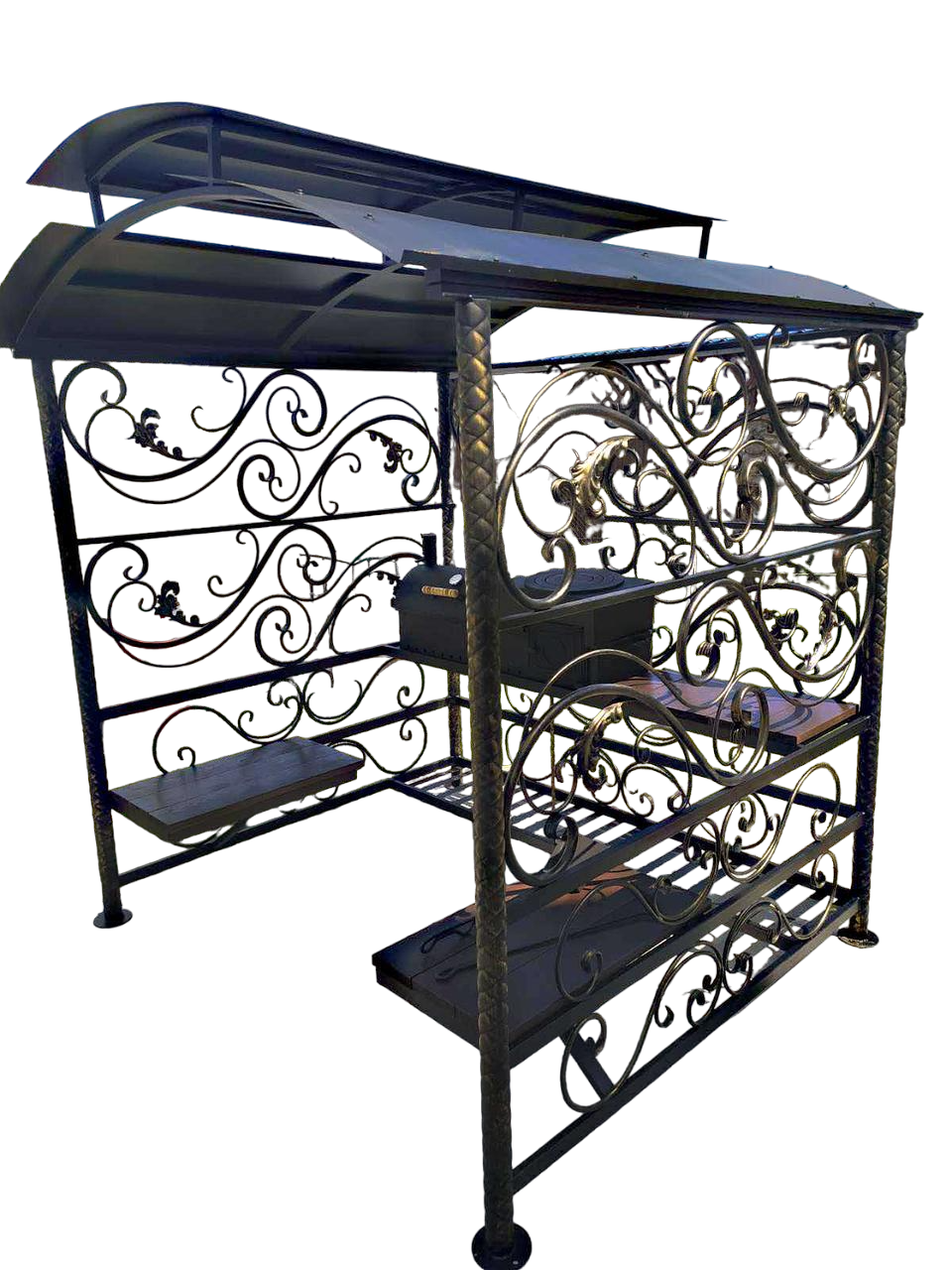 Беседка-мангал, барбекю, гриль, печь под казан, с крышей 4 в 1, с элементами ковки - Макси