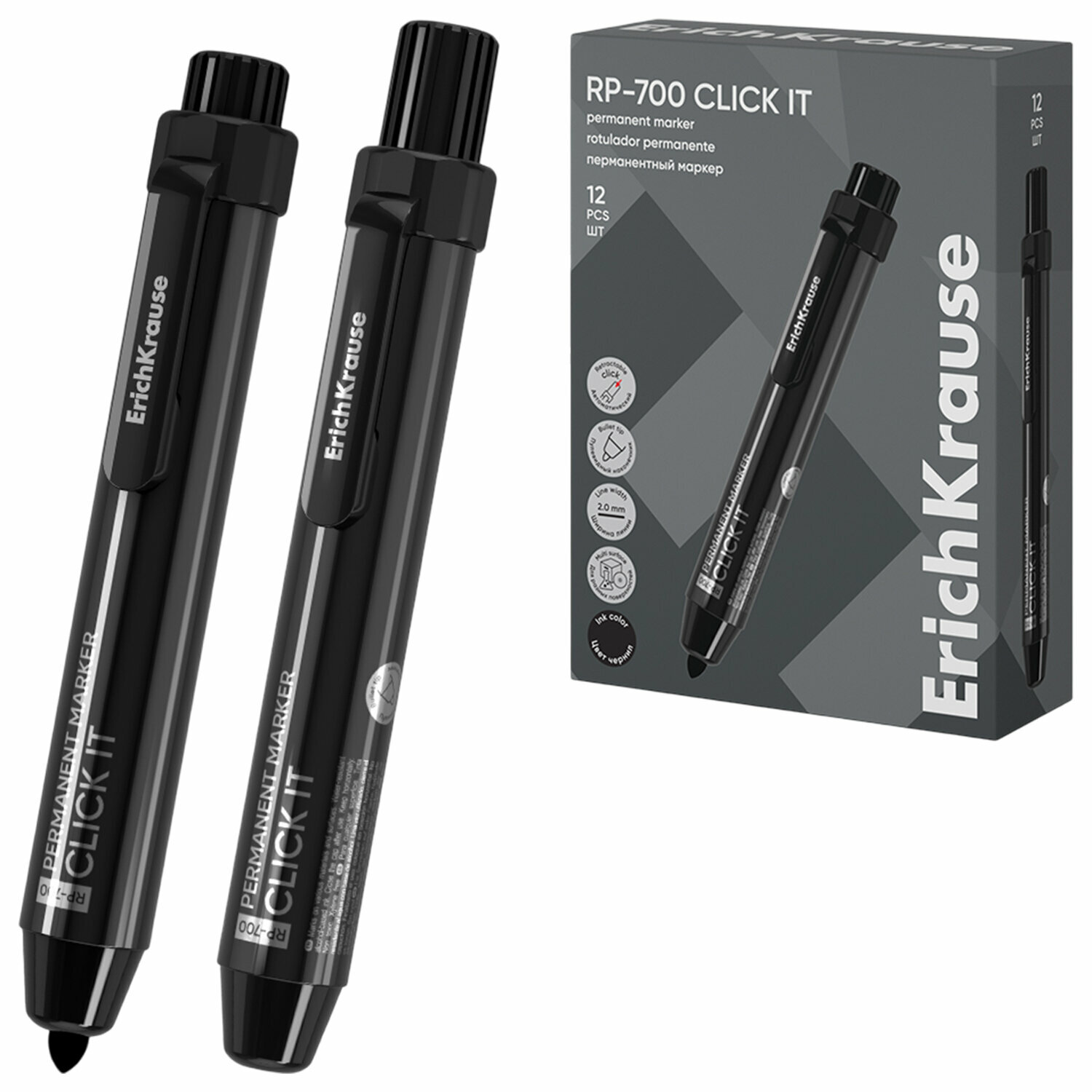Маркер перманентный автоматический ERICH KRAUSE RP-700 "Click it", черный, 2 мм, 60828 (цена только за 1 шт.)