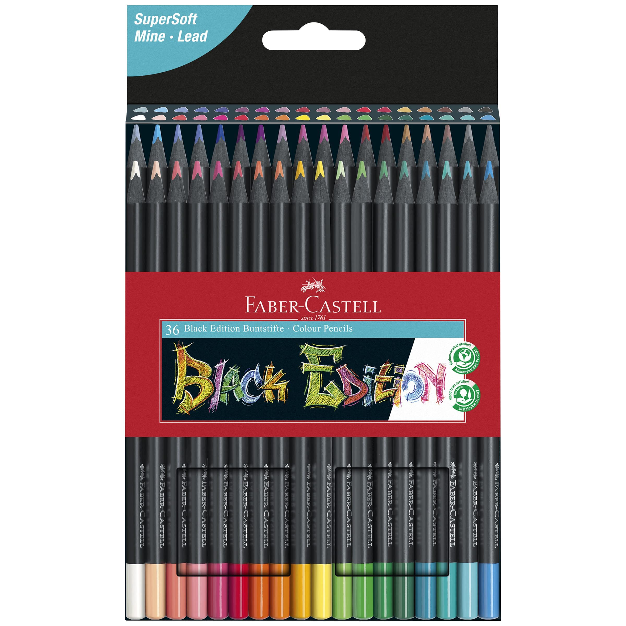 Карандаши цветные Faber-Castell "Black Edition", 36цв, трехгран, черное дерево, заточен, картон, 116436