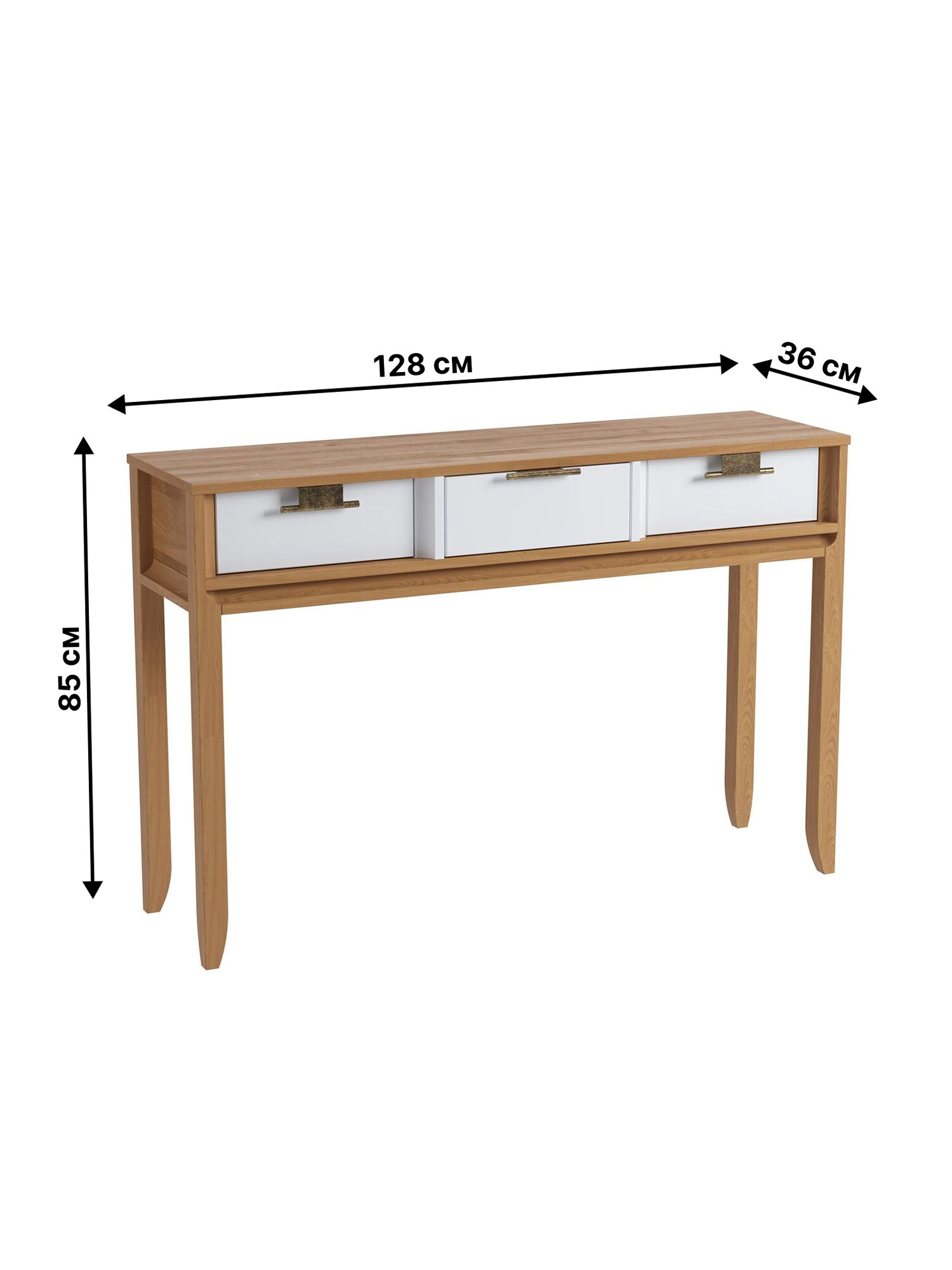 Консоль Бридж 3 ящика Браун/белый лак 128х85х36 см