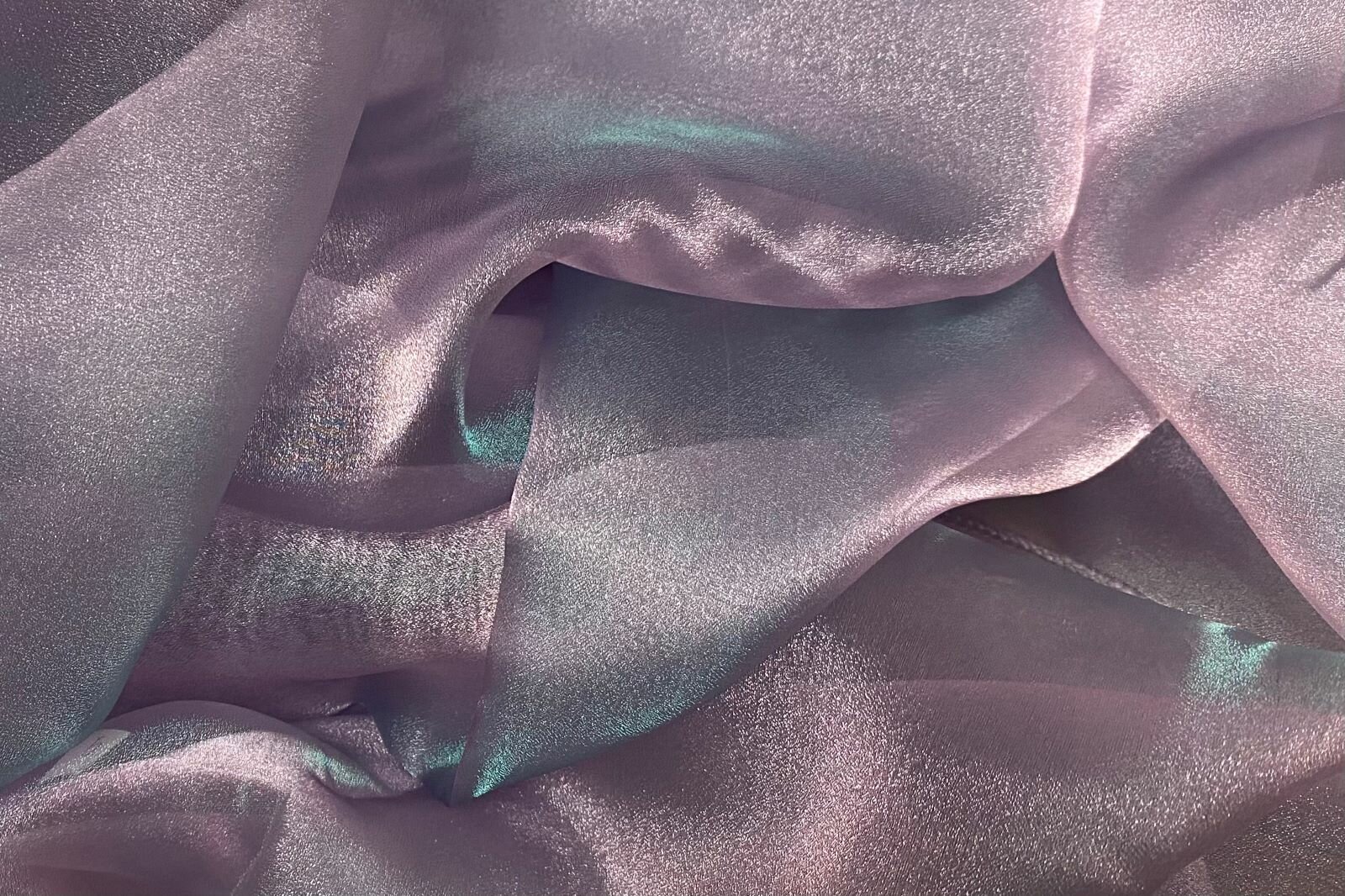 Ткань Органза шторная сиренево-бирюзовая с утяжелителем, ш280см, 0,5 м