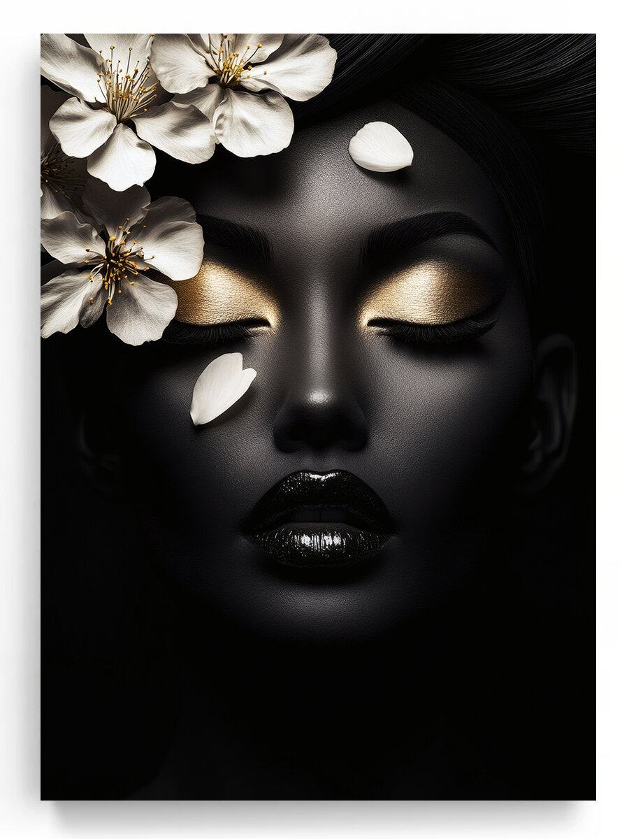 Картина интерьерная - "Африканская женщина в золоте, лицо негритянки", 60х80 см.