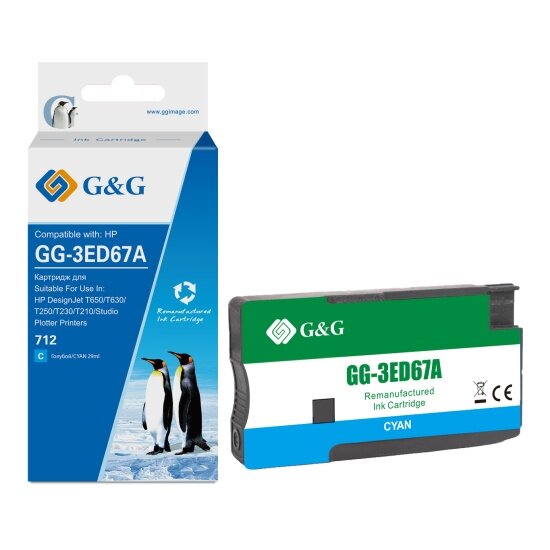 Струйный картридж G&g GG-3ED67A 712 голубой (29мл) для HP DesignJet T650/T630/T250/T230/T210/Studio