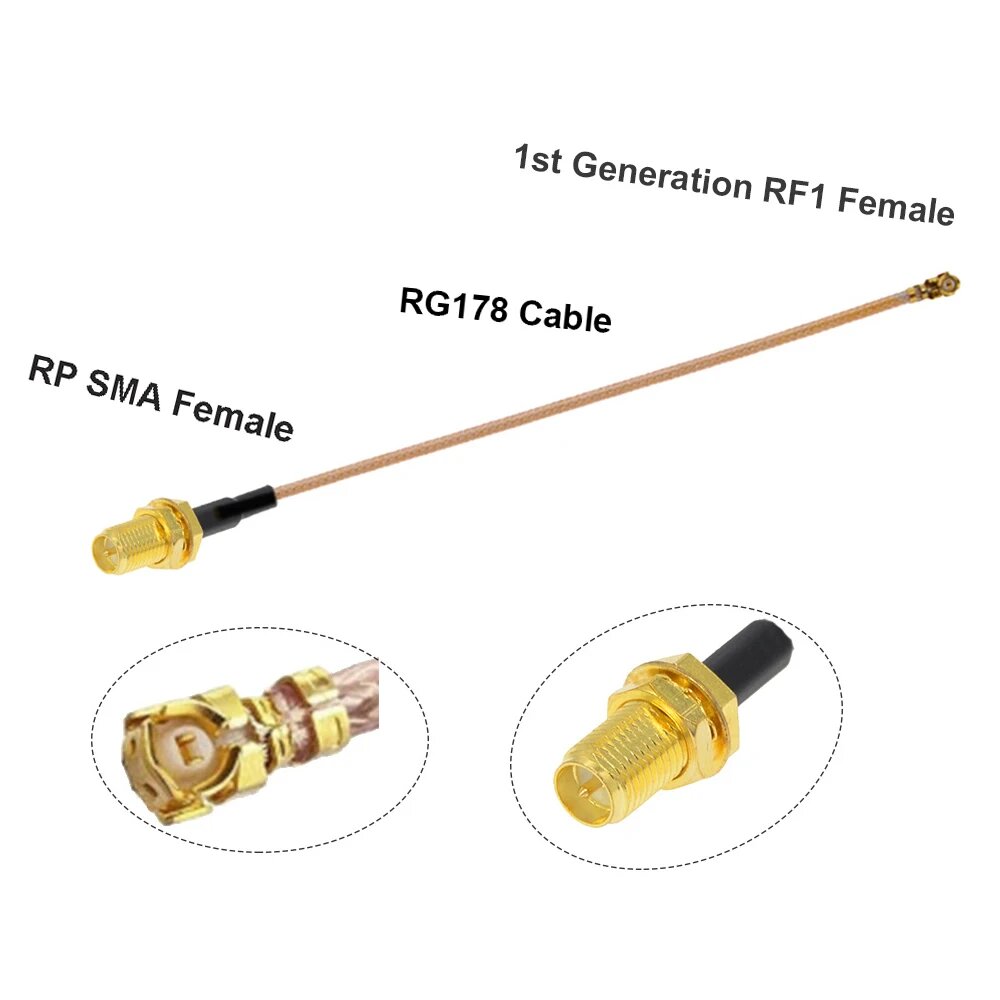 Кабель RG178 RP-SMA Female - RF1 Female 15CM