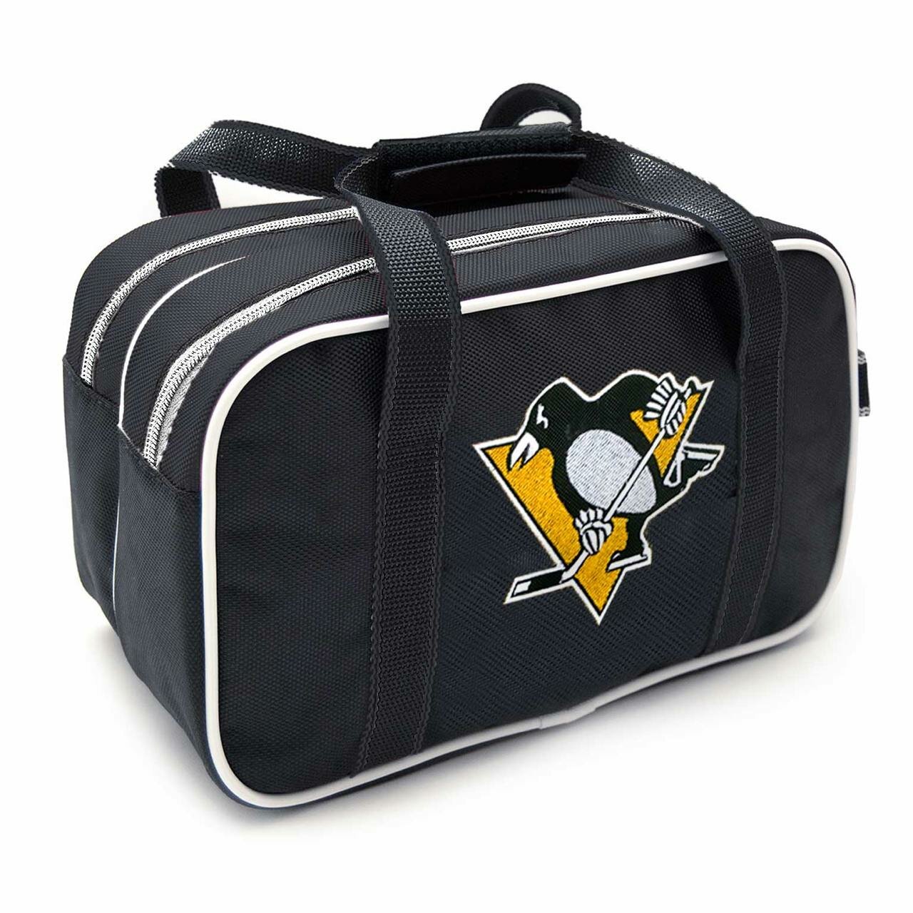 Косметичка органайзер хоккеиста - черная с логотипом Пингвинс, 28х17х14см